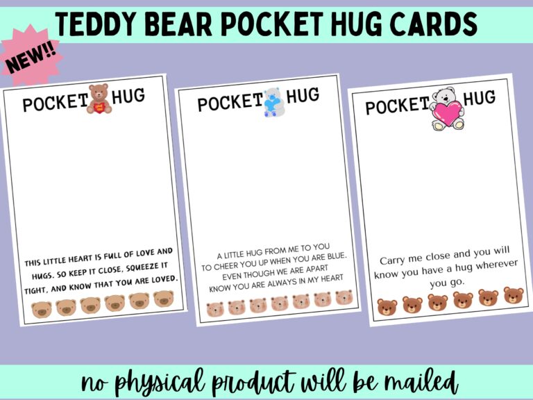 3 TEDDY BEAR Pocket Hug Poems Printable PDF File - FlamingoCrochet